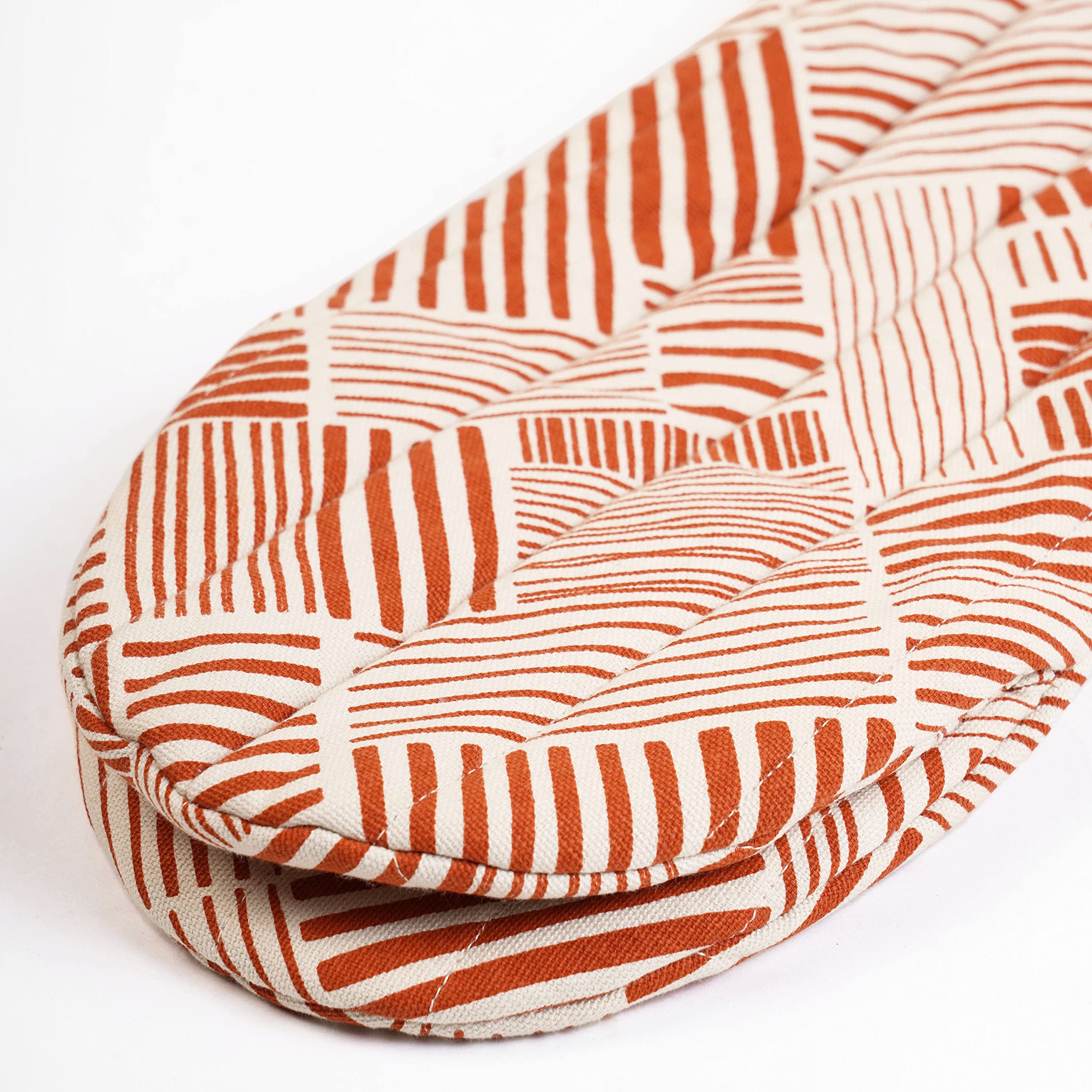 VLiving Modern Retro Terracotta Cotton Quilted Oven Mitt and Pot Holder, Stripe Print Glove, Size 8"X13"