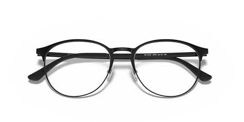 Ray-Ban RX6375 Round Prescription Eyeglass Frames, Black On Matte Black/Demo Lens, 53 mm