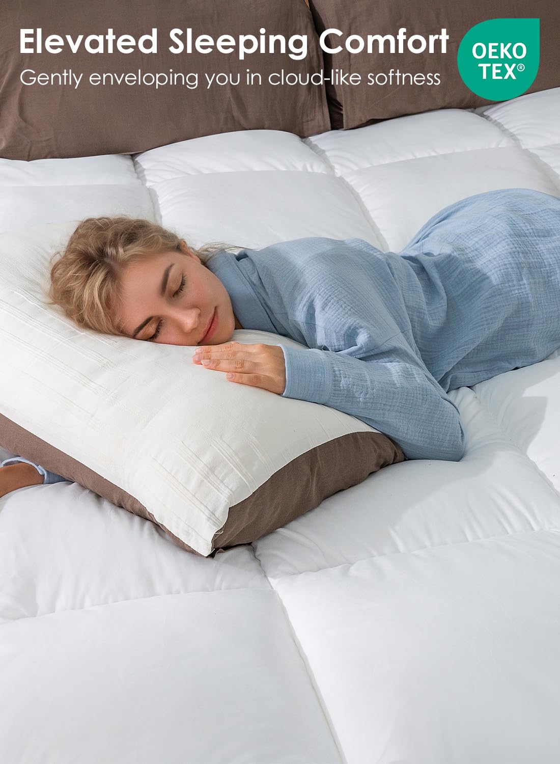 QUEEN ROSE Mattress Topper King, Extra Soft Pillow Top King Mattress Topper, Cooling Thick Plush Bed Topper Snow Down Alternative, Baffle Box White, for Back Pain Relief