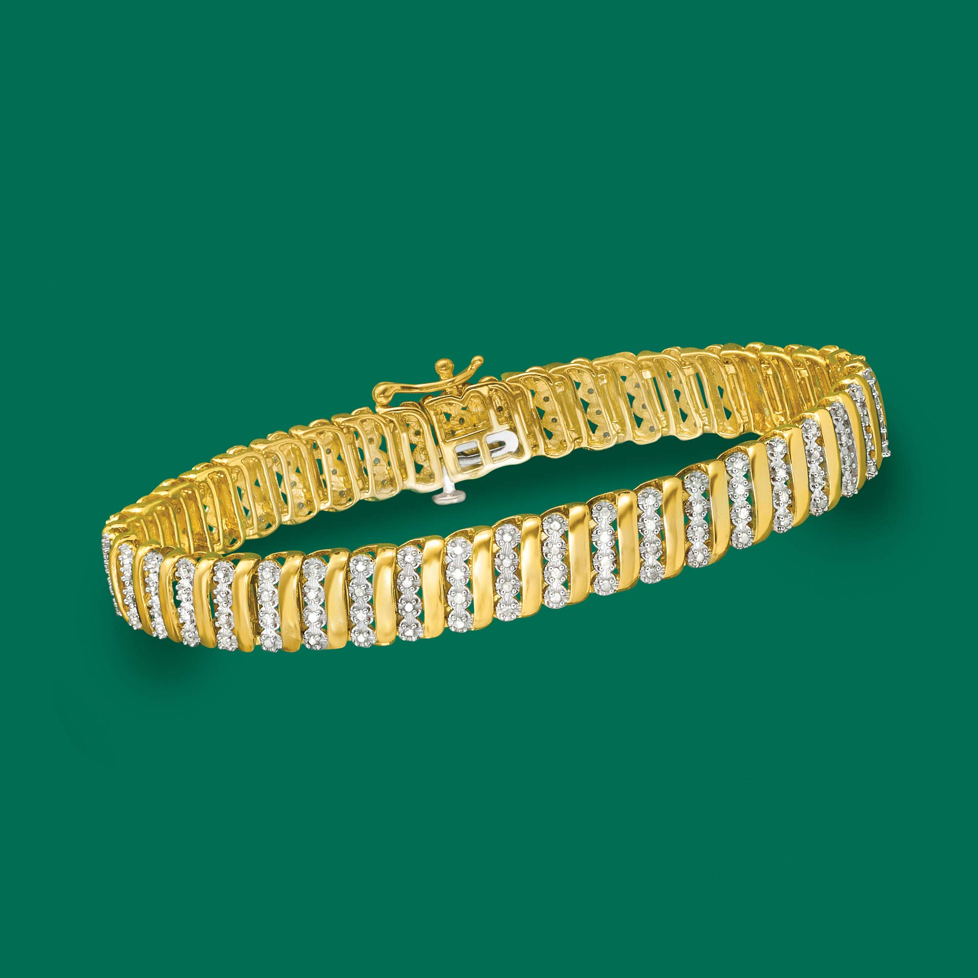 Ross-Simons 1.00 ct. t.w. Diamond Link Bracelet in 18kt Gold Over Sterling. 7 inches