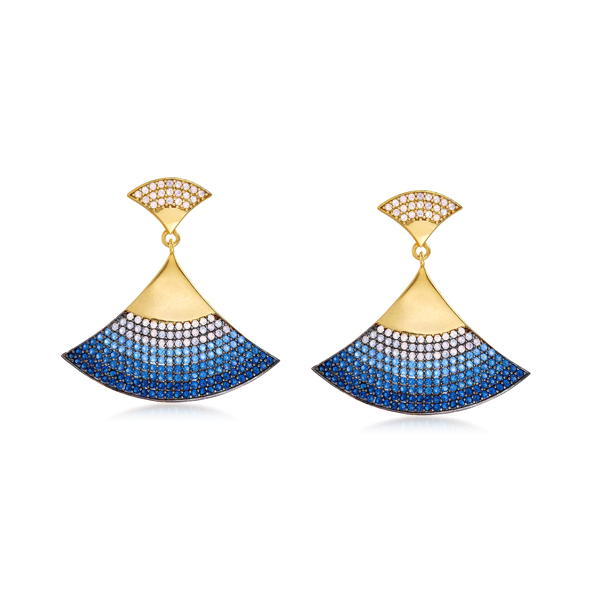 Ross-Simons Pave Simulated Opal and 1.38 ct. t.w. Simulated Sapphire Fan Drop Earrings in 18kt Gold Over Sterling