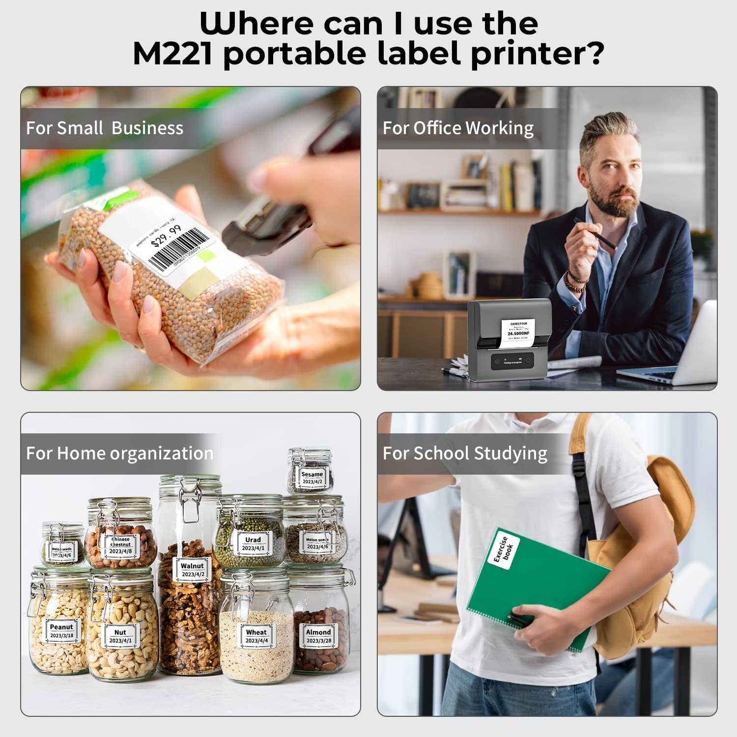 Phomemo M221 Label Maker-Flagship’s Advanced 3Inch Bluetooth Thermal Label Printer, Print Clearer & Sharper, for Address, Barcode, Ingredient,Crafts, Label Printer for Small Business, for Phone & PC