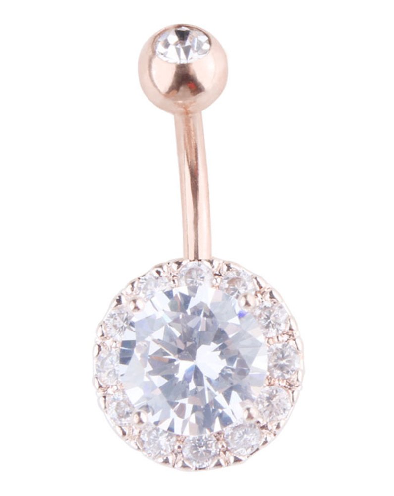 QTALKIE CZ Teardrop Crystal Ring Body Piercing Jewelry Steel Body Dangle Ball Barbell Bar Belly Bellow Button Navel Ring (Rose Gold)