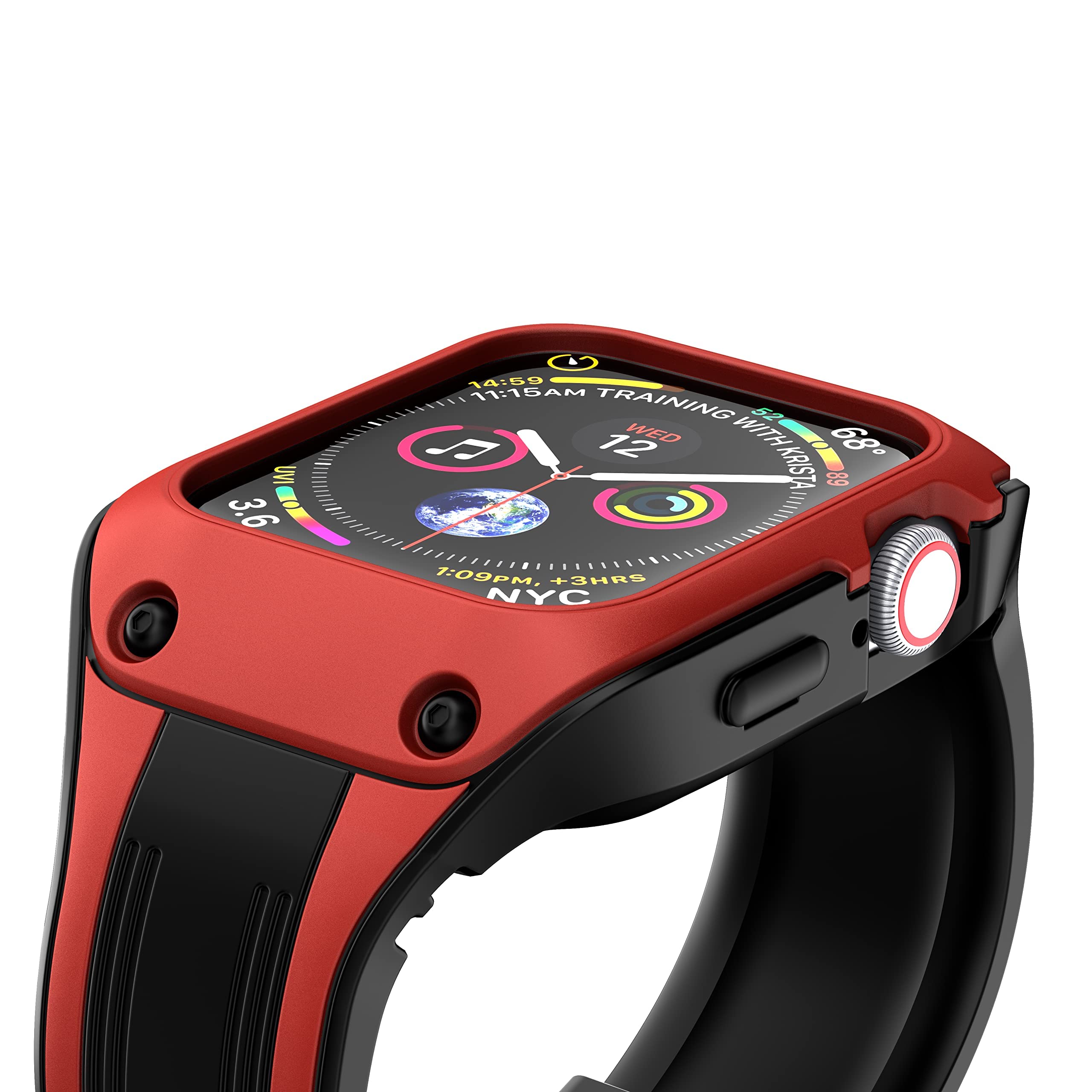 Uni-body Cases with Bands for Apple Watch 42mm 44mm,Protective Strap Compatible with iwatch Series SE 6 5 4 3 2 1,Black Red