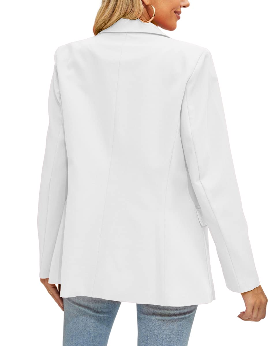 Pfvkeree Women's Casual Open Front Blazers Office Work Long Sleeve Jackets Blazer with Pockets White