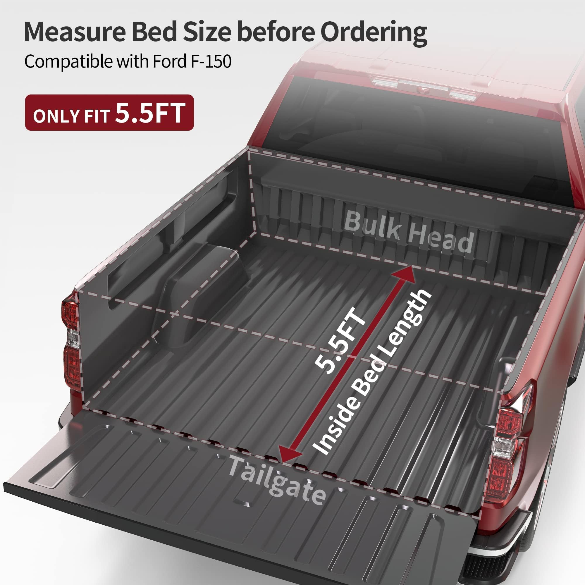 OEDRO Roll Up Truck Bed Tonneau Cover Compatible with 2015-2024 Ford F-150 F150 5.6 Feet Bed