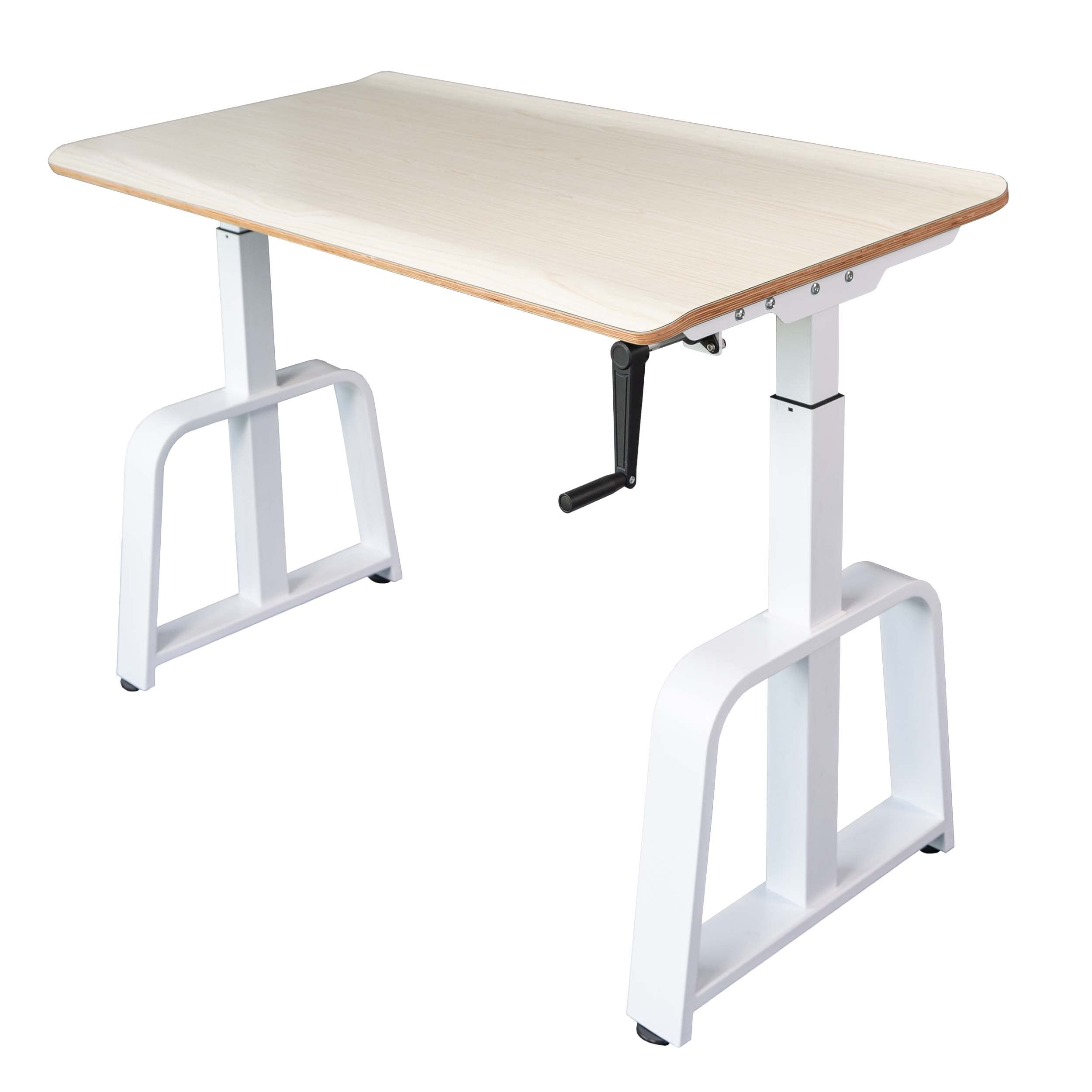Stand Up Desk Store Crank Adjustable Ergonomic Standing Desk (White Frame/Antique Birch Desktop, 48β Wide)