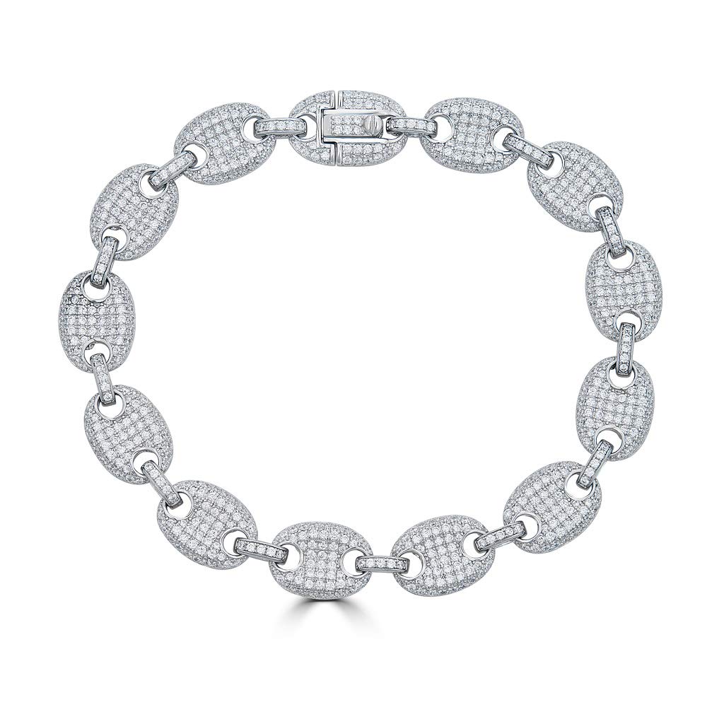Solid 925 Sterling Silver - Iced Out Puffed Mariner Link Bracelet - Thick 12mm Wide - ICY Bust Down Bracelet (8)