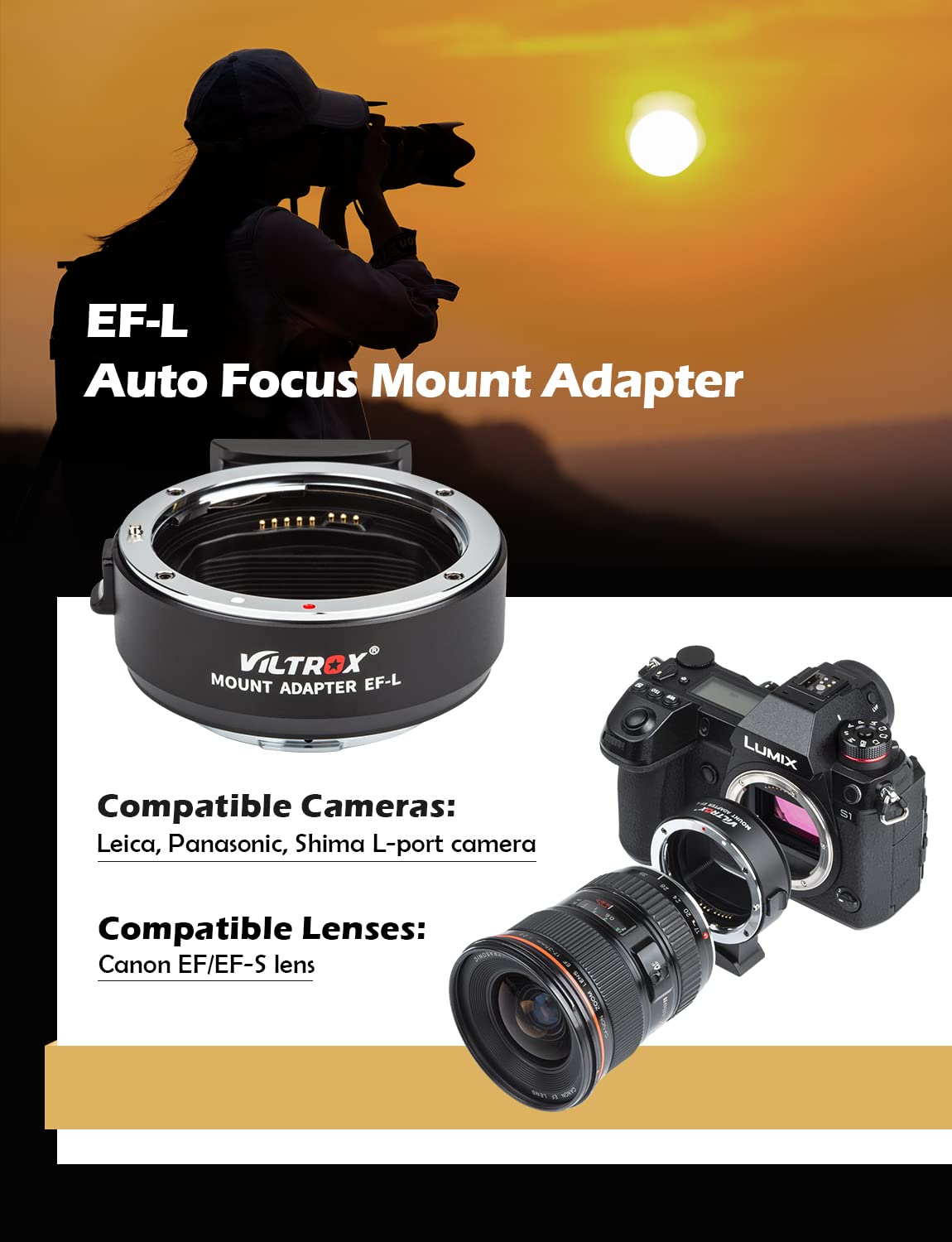 VILTROX EF-L Lens Adapter, Auto-Focus EF to L Mount Adapter Ring Lens Converter Control Ring Compatible for Canon EF/EF-S Lens to L Mount Camera Leica SL SL2/Panasonic S1 S1R S1H/Sigma fp