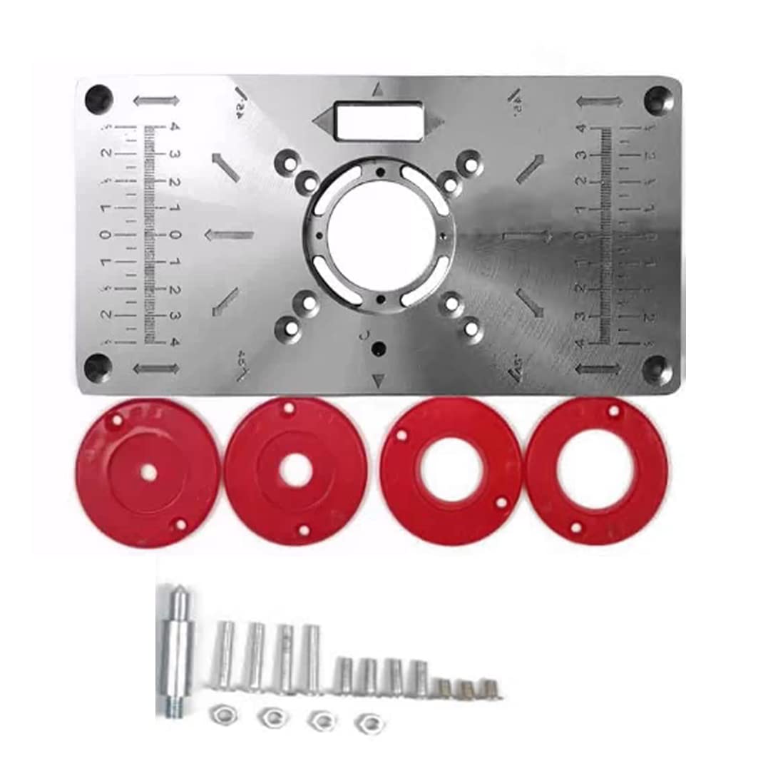 Router Table Insert Plate Aluminum, Multifunctional Woodworking Benches Router Trimmer Models Engraving Machine with 4 Rings Tools Flip Board (Size: Approx. 235 120 8mm /9.3 4.7 0.3in)