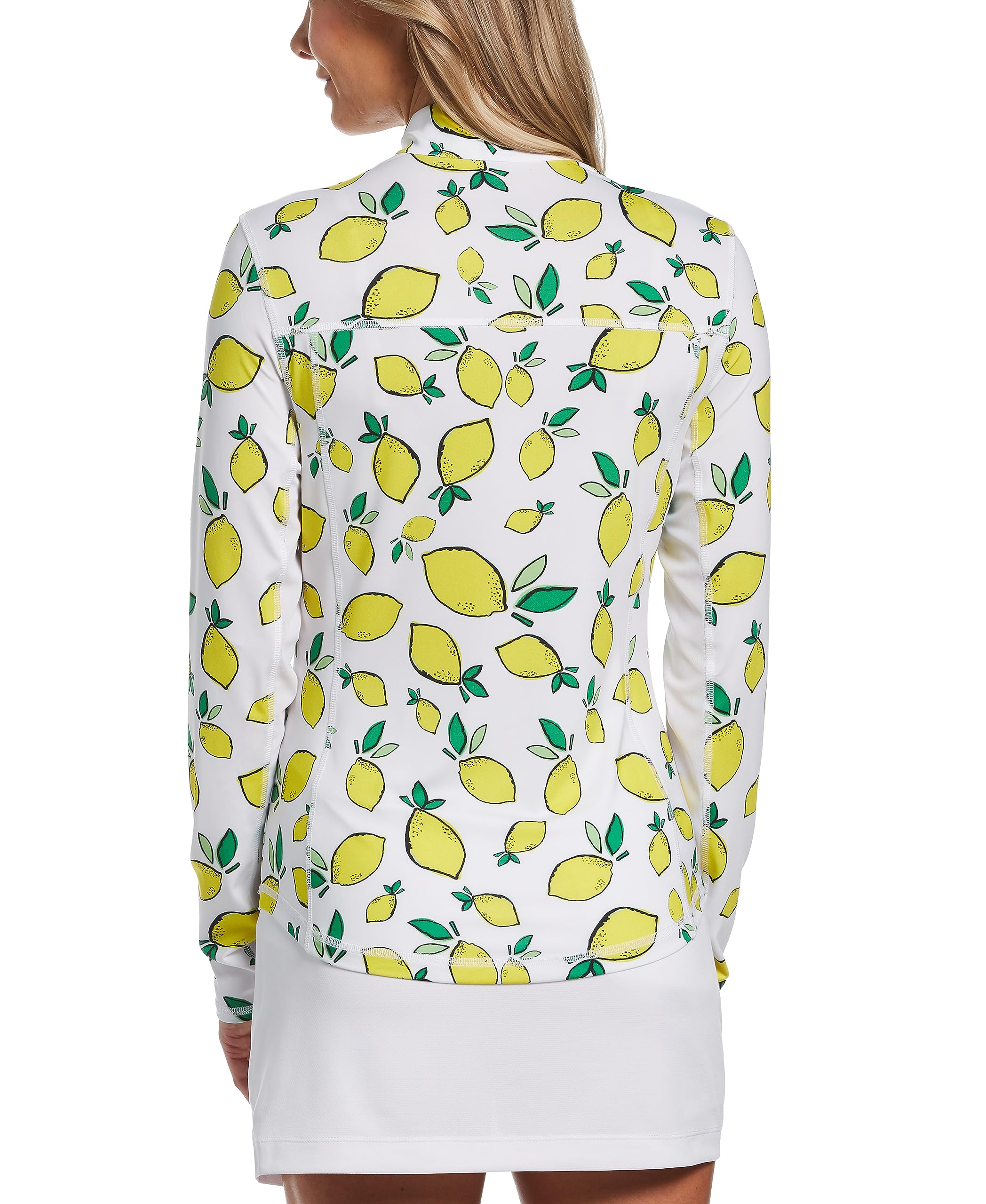 PGA TOUR Women's 1/4 Zip Long Sleeve Sun Protection Golf Shirt, Bright White Summer Lemon Print, X Large
