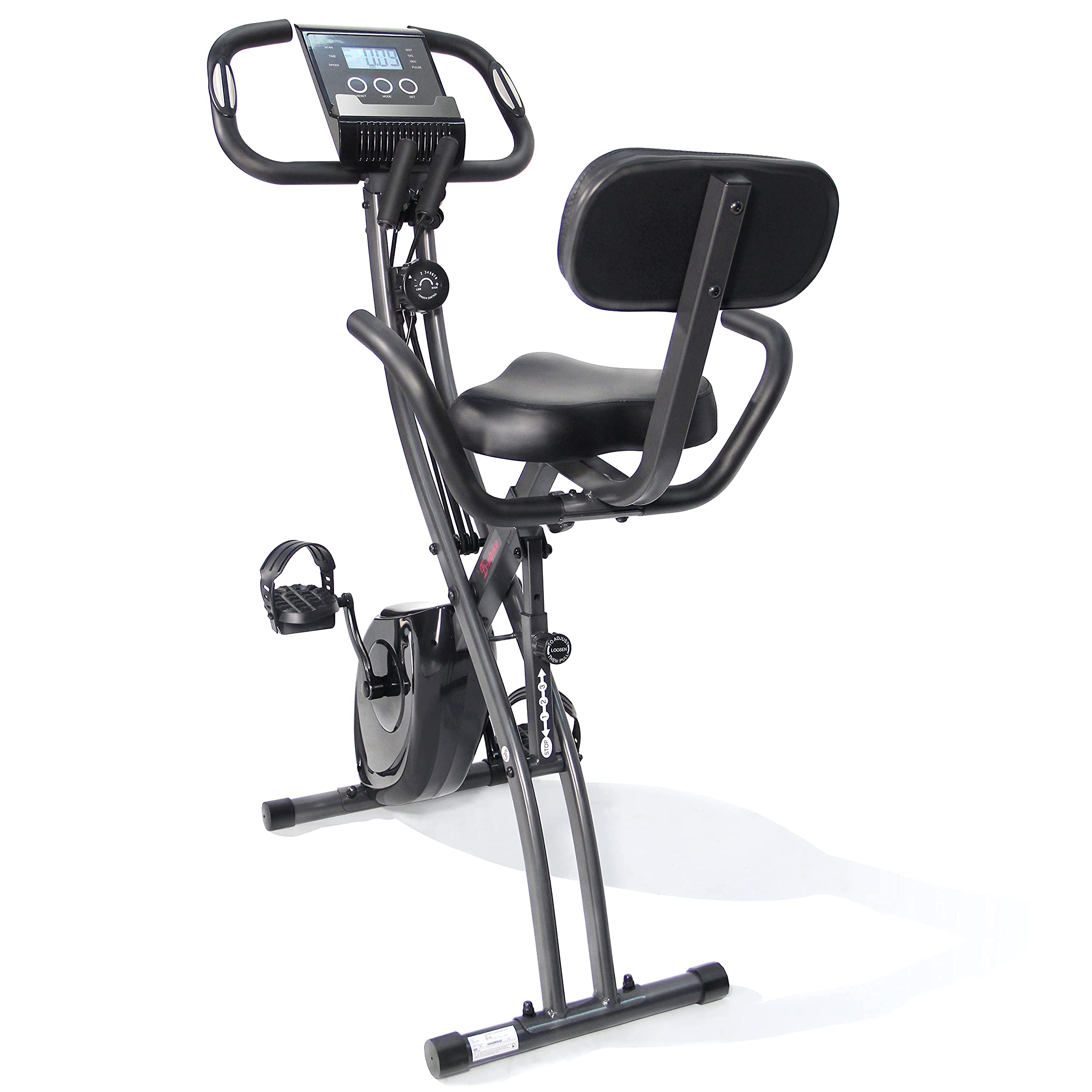 Ps indoor exercise bike, magnetic stationary with pulse sensor large seat upright foldable exercise bikes trainer for women gym home workout equipment