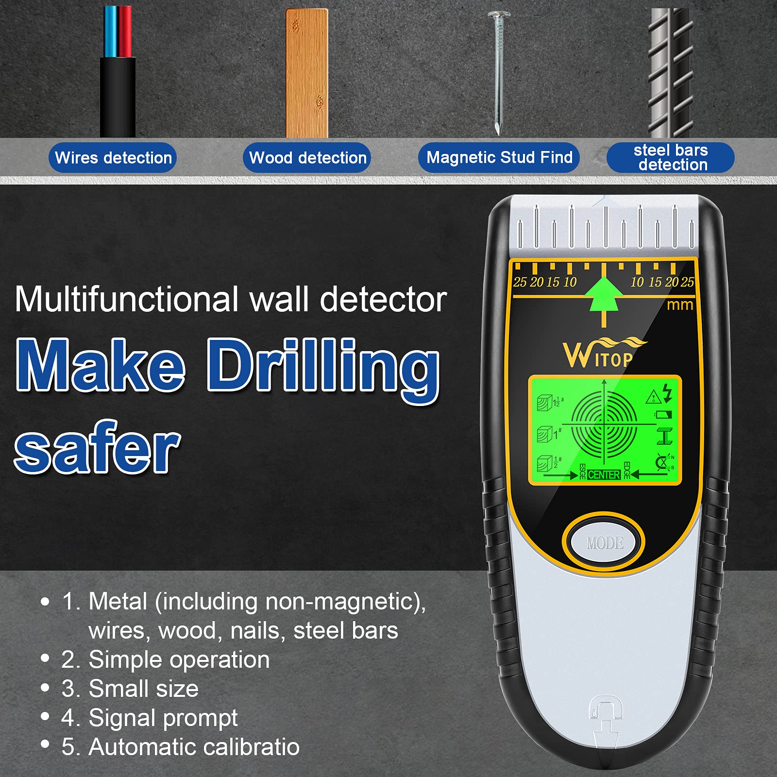 Stud Finder Wall Scanner, Upgrade 7 in 1 Craftsman Stud Buddy Sensor Multi-Function Electronic Wall Scanner, Wood Beam Joist Detector Metal and Ac Wire Finders Tool with Battery and LCD Display