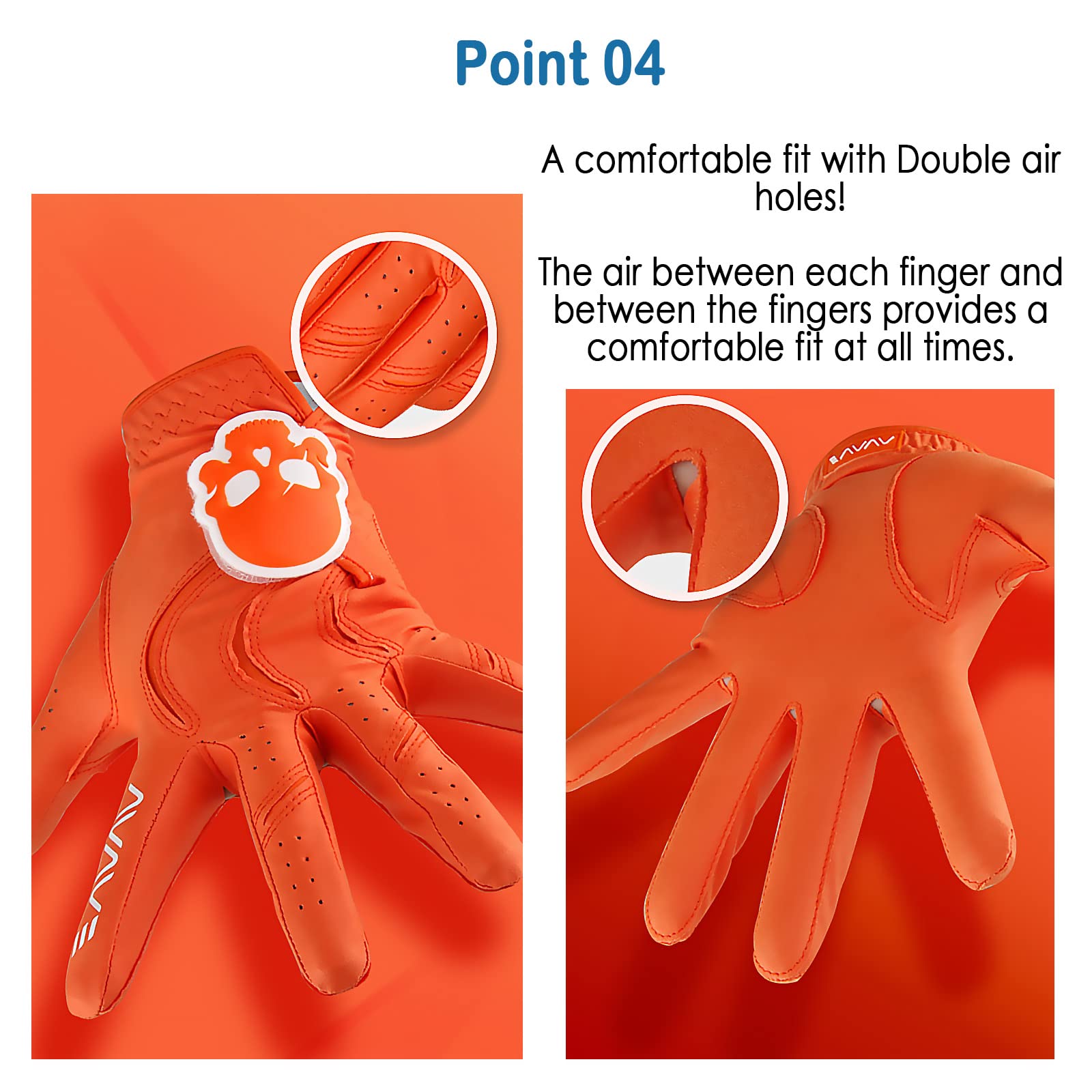 Skull Edition Collar Golf Gloves, for Men or Women, Golf Accessories (Orange, 25, Male Left)