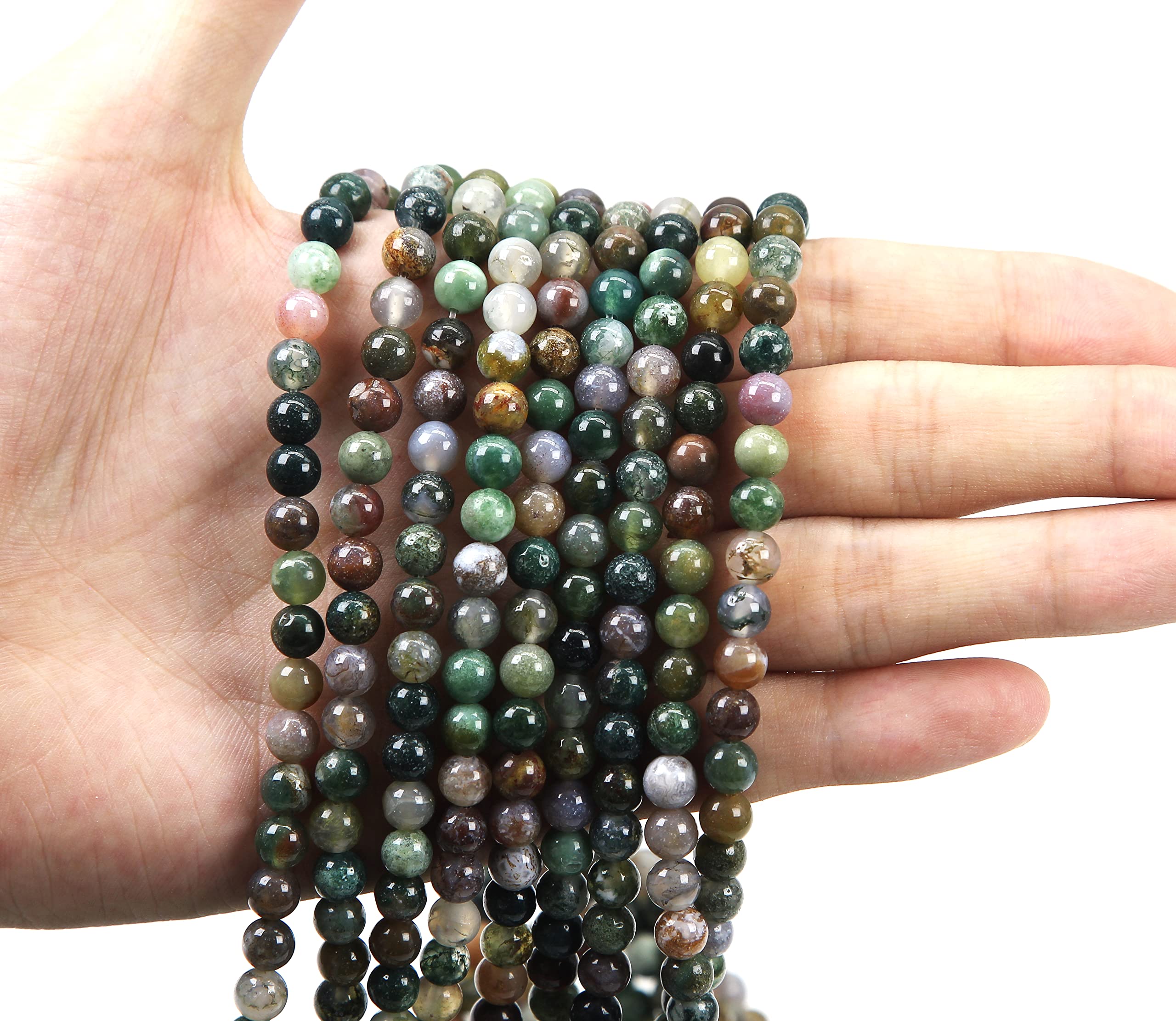 Qiwan Natural Gemstone Round Loose Beads, DIY Jewelry Making 1 Strand 15" (6mm, Natural Indian Agate Gemstone)