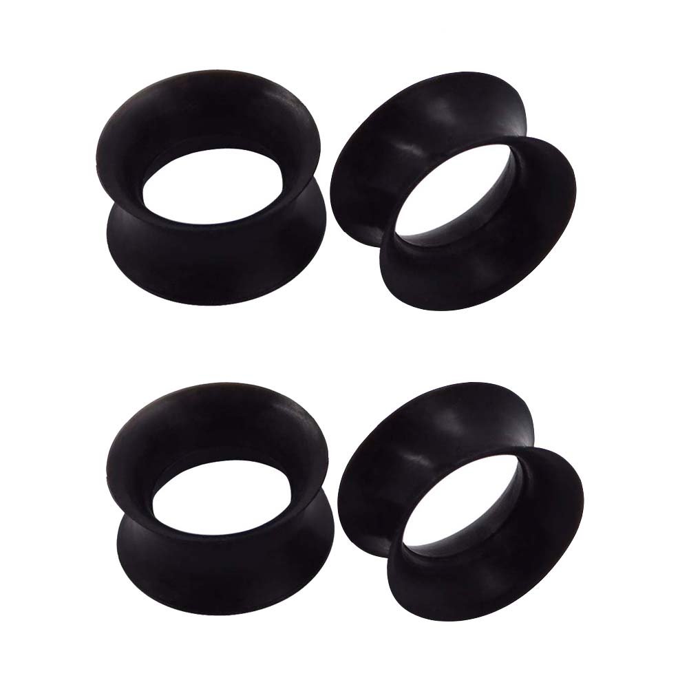 Qmcandy 2 Pair Black Thin Silicone Flexible Ear Skin Hollow Tunnels Plugs Earlets Piercing 00g