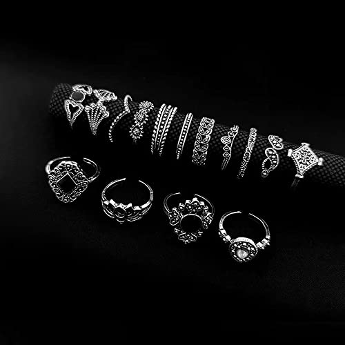 VESOCOZGSZ Vintage Boho Gold Silver Rings Set Wave Crystal Rings Set Joint Knuckle Ring Set Finger Rings Stackable Retro Mid Rings for Women and