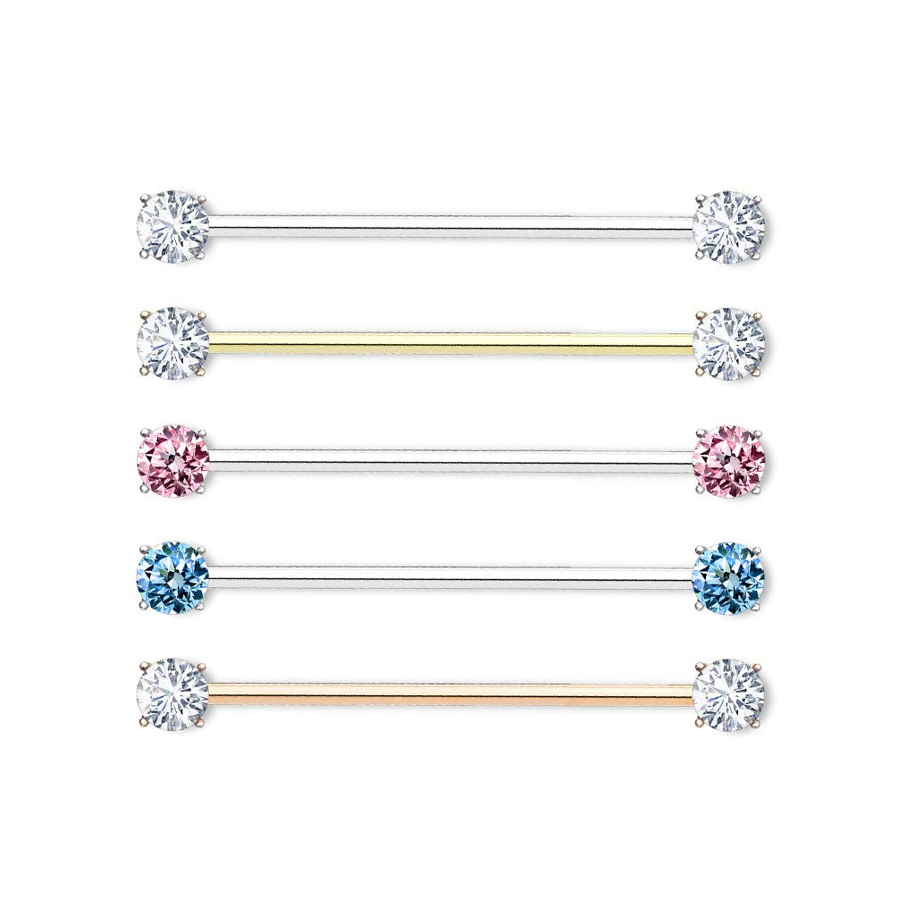Pierced Owl 14GA 316L Surgical Steel Round CZ Crystal Industrial Barbell (Silver Tone)