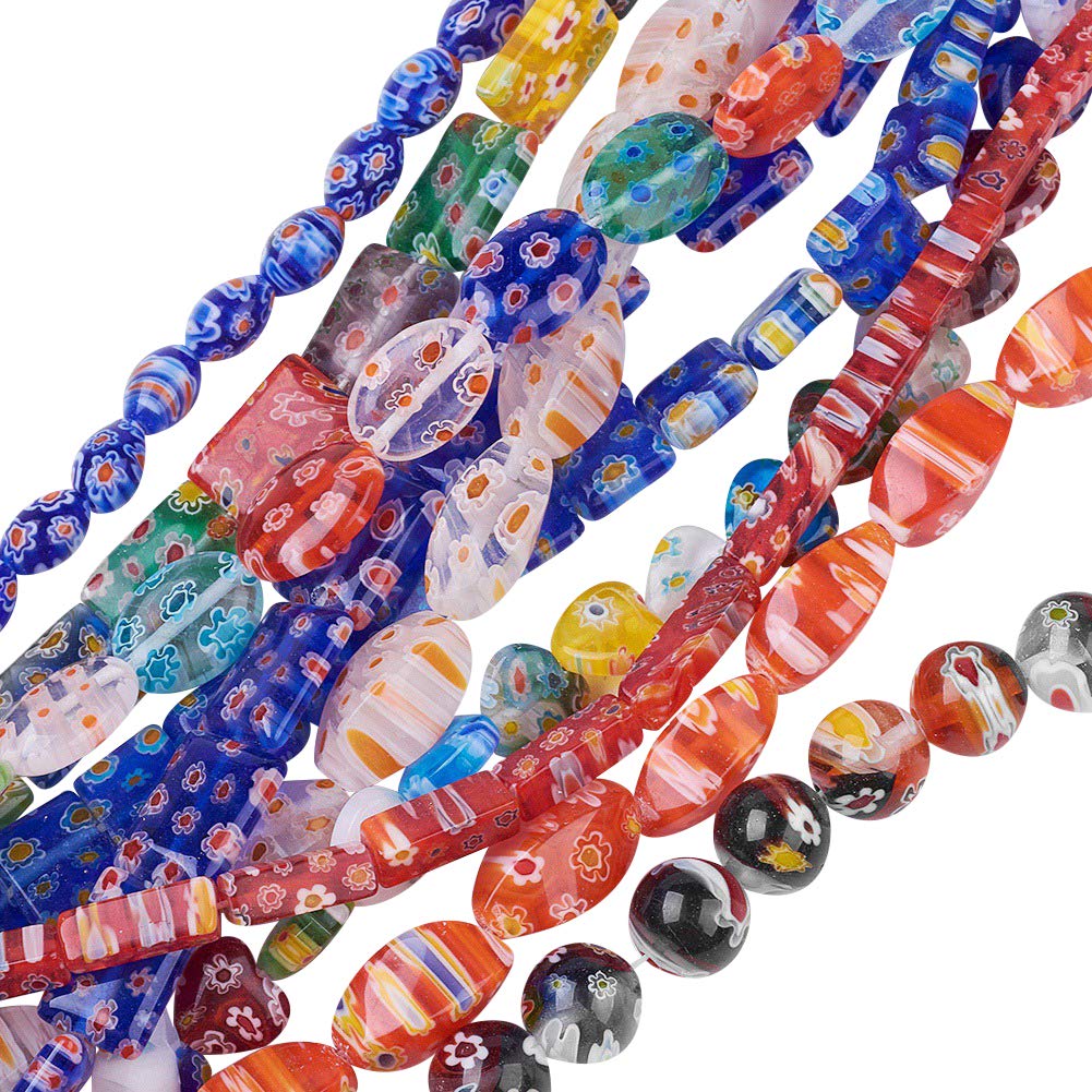 PH PandaHall 10 Strands Assorted Lampwork Beads Millefiori Beads Glass Loose Bead for Jewelry Making - 14.1"~16.5"