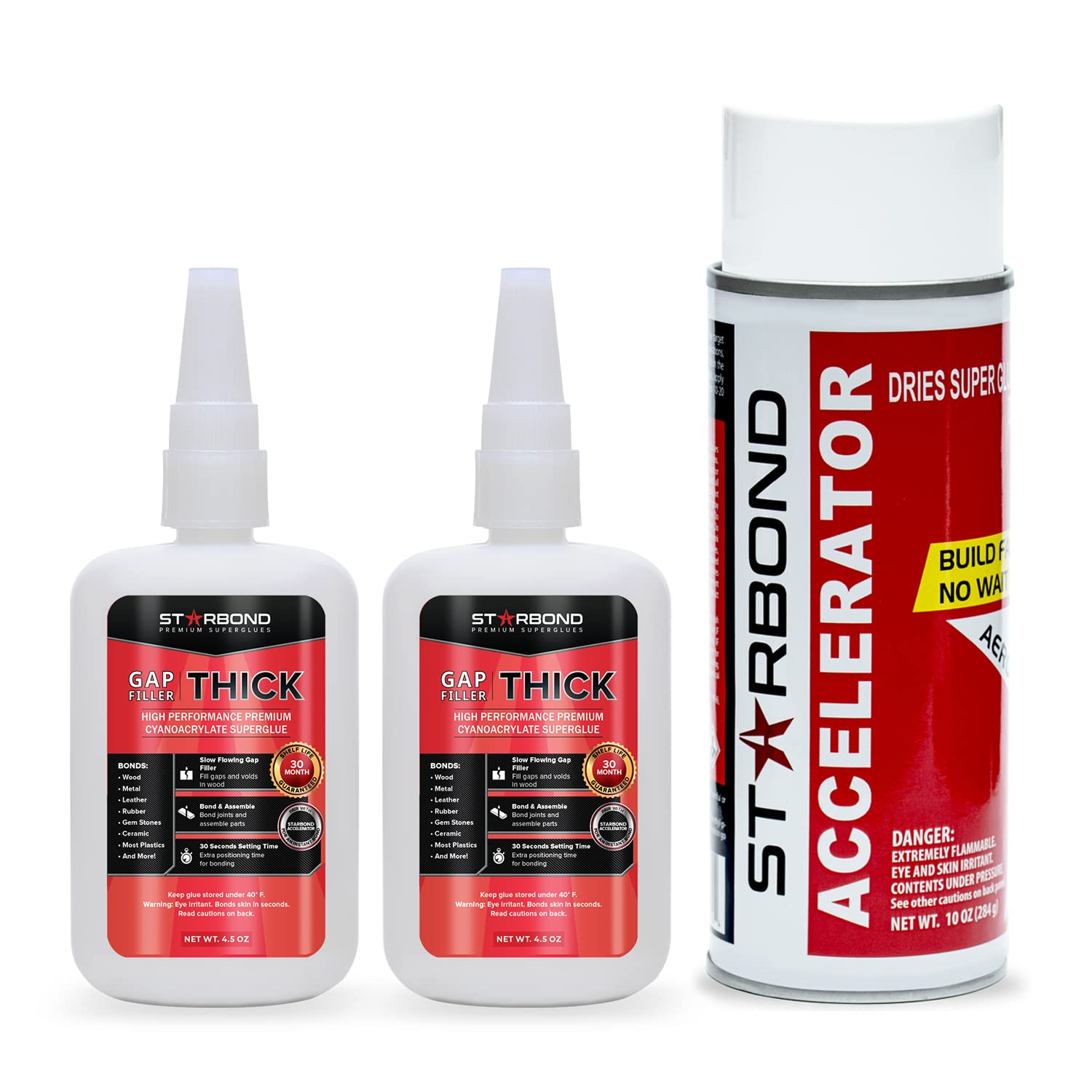 Premium Grade Cyanoacrylate (CA) Super Glue by STARBOND - "Gap Filler" (2X 4.5 oz) Thick 2000 CPS Adhesive for Carpentry, Woodworking, Hobby Models, Archery Fletching with Activator(10 oz)