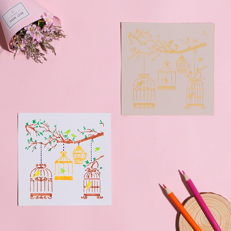 U-K Bird Cage DIY Crafts Stencil for Painting Scrapbooking Embossing Gift Paper Cards Template Scrapbooking Tool Portable