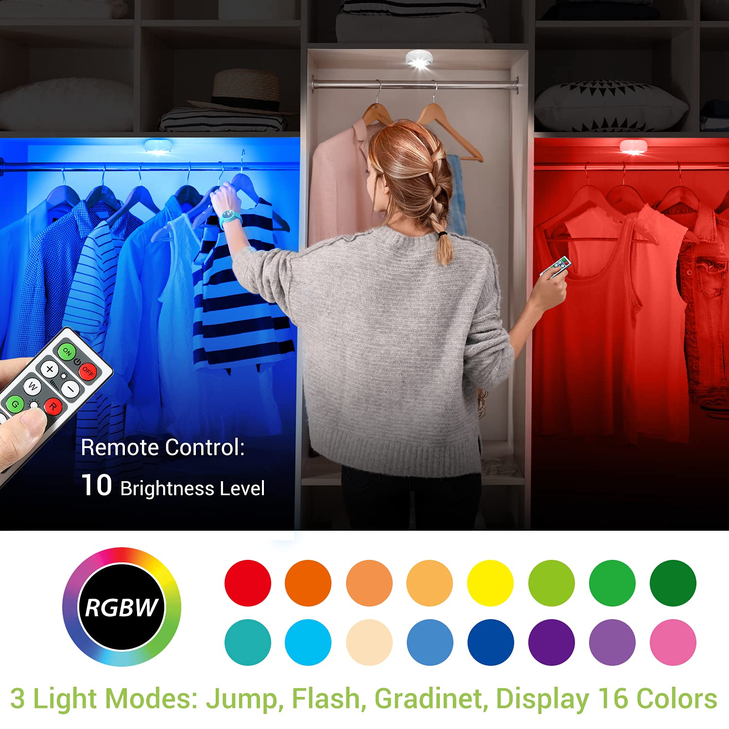 Puck Lights with Remote, OxyLED Wireless Color Changing LED Cabinet Lights with Timing, Battery Powered Tap Lights, Dimmable Closet Light, Night Light for Kids' Bedroom, Wardrobe, Kitchen (6 Pack)