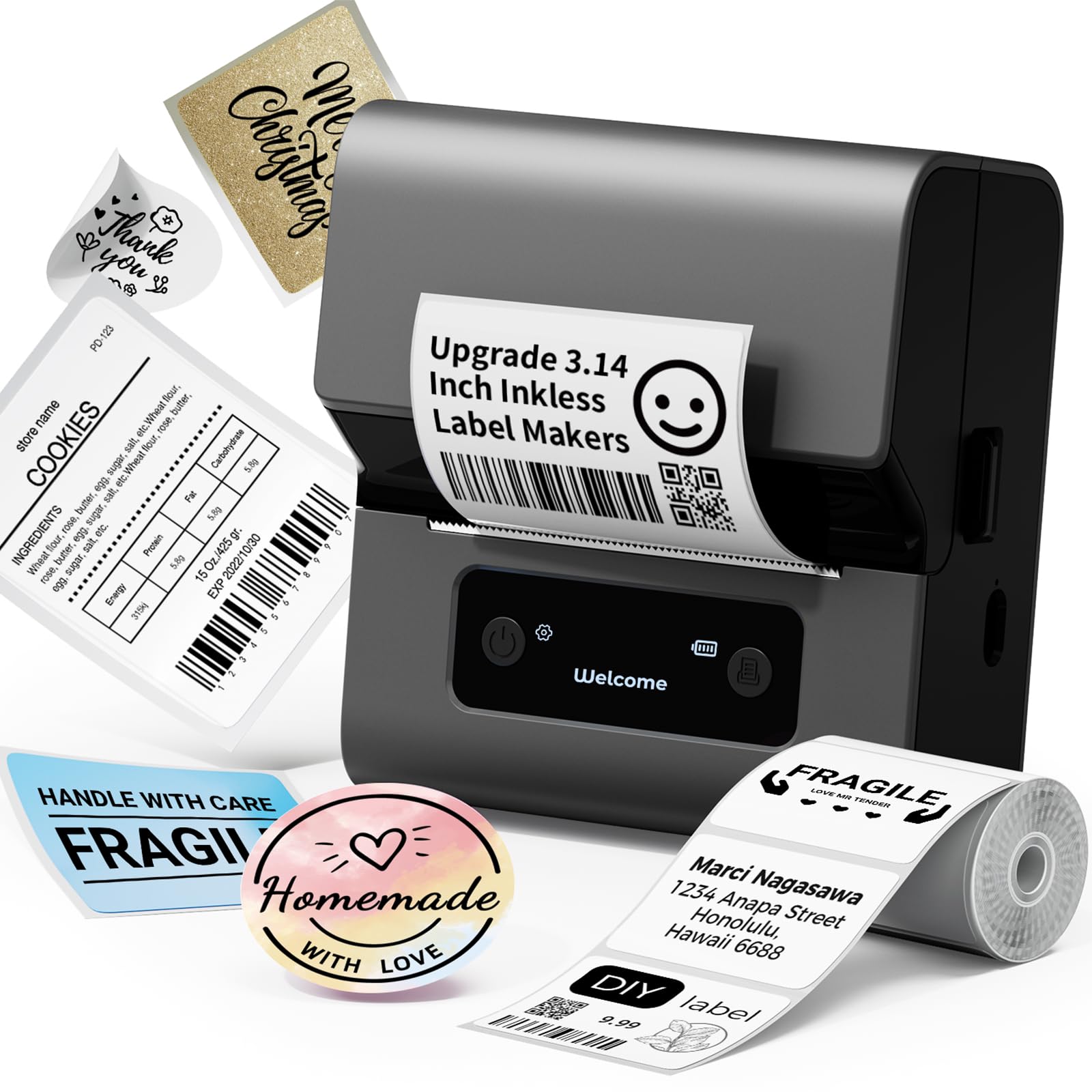Phomemo M221 Label Maker-Flagship’s Advanced 3Inch Bluetooth Thermal Label Printer, Print Clearer & Sharper, for Address, Barcode, Ingredient,Crafts, Label Printer for Small Business, for Phone & PC