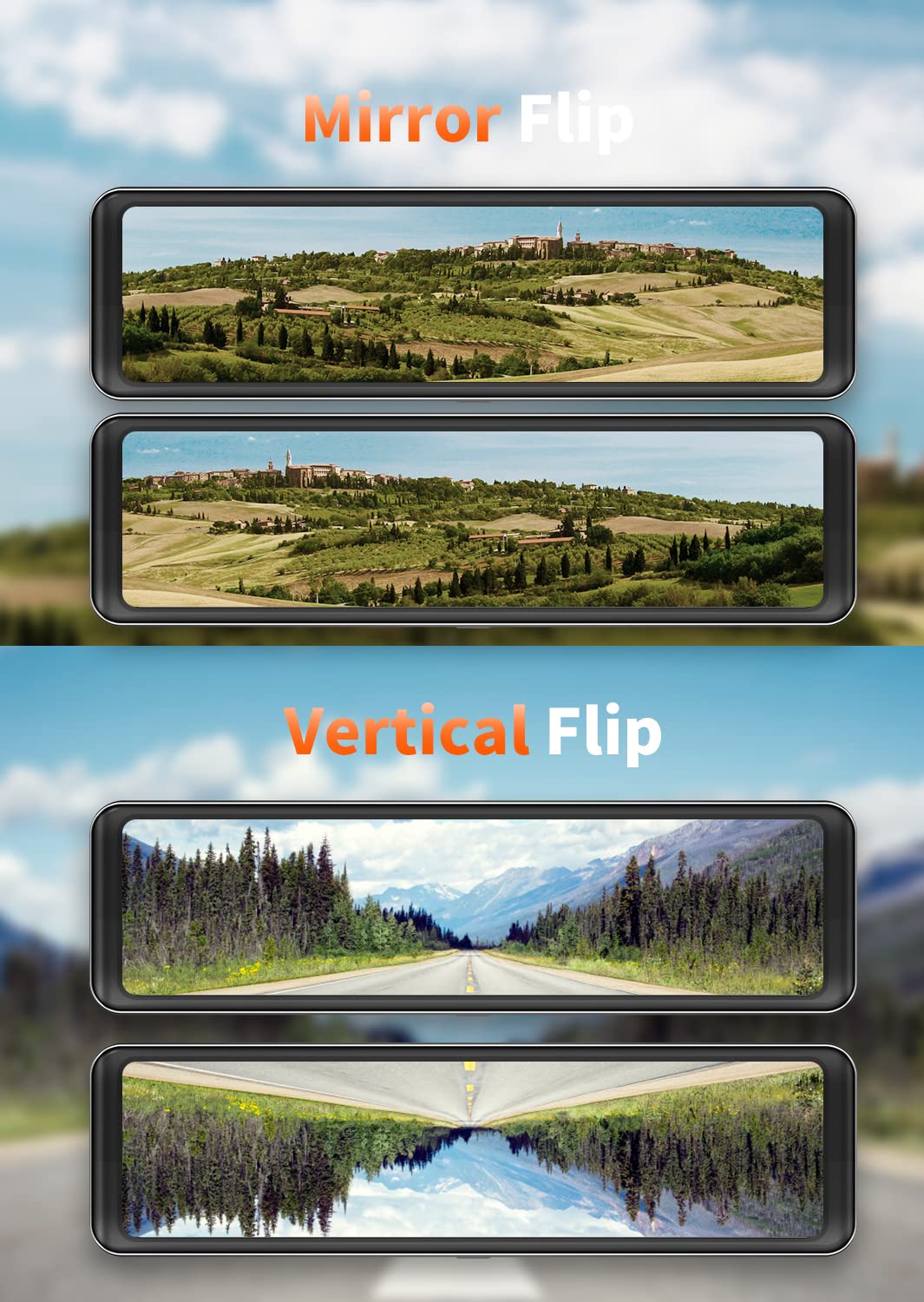 WOLFBOX Mirror Dash Cam Rear View Backup Camera with Detached Front Camera 11" Full HD Touch Screen Dual Split Car Recorder 1080P, Night Vision,Parking Assistance,Wide Angle,GPS&32GB Card