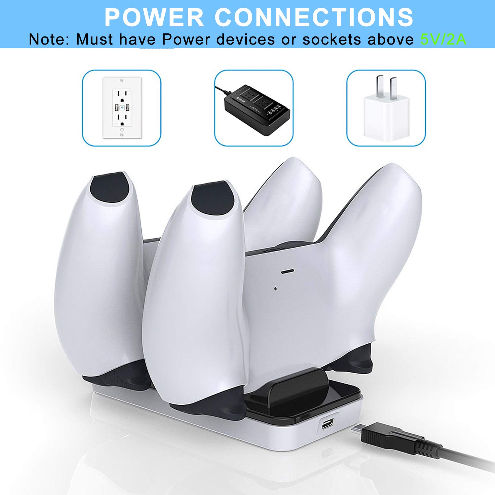 PS5 Controller Charger Dock,Hdiwousp Dual USB Type C Fast Charging Station with USB C Charging Cable,Charger Stand Dock for Sony PlayStation 5, White