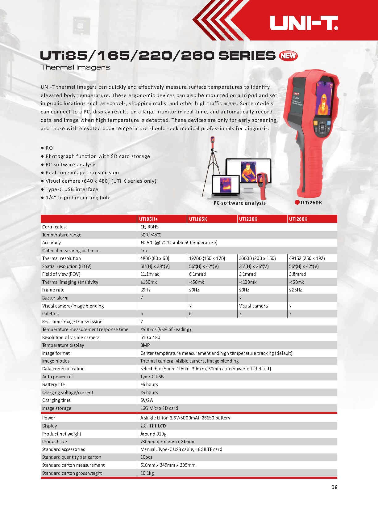 UNI-T UTi85H+ IR Infrared Thermal Imager Accuracy ±0.5˚C Handheld Temperature Measurement 30-45 Centigrade Sound Alarm Thermal Imaging Camera