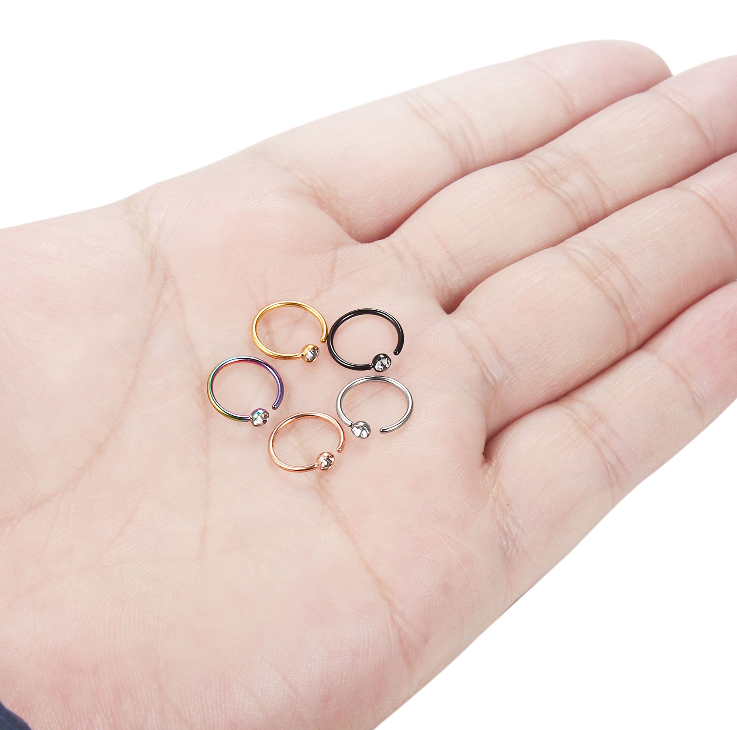 ORAZIO 5-12Pcs 20G Stainless Steel Nose Ring Hoop CZ Body Ear Piercing 5 Mixed Colors
