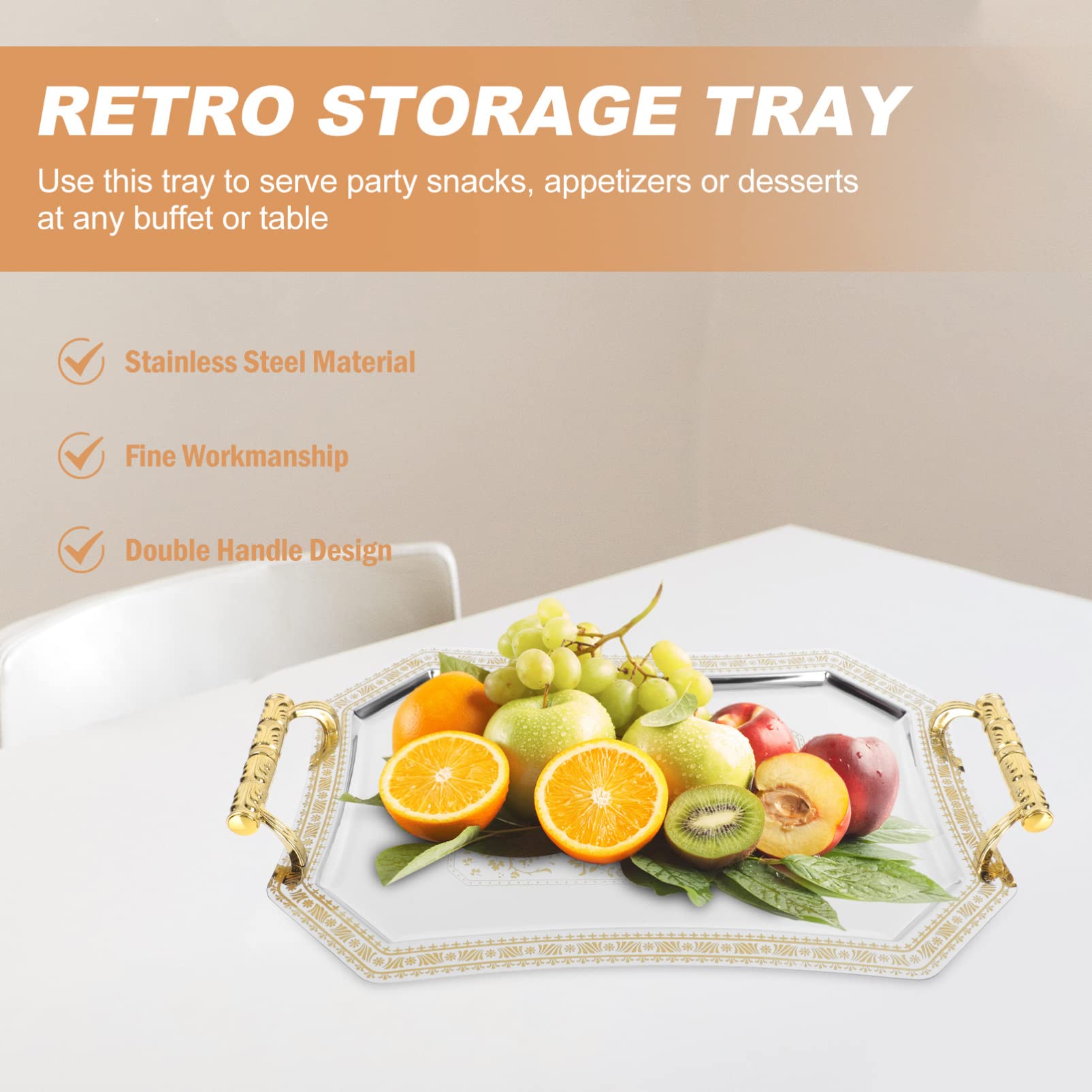 Zerodeko 2 pcs Nuts Platters Golden Holder Snacks Condiments Restaurant Trays Tray Storage Serving Jewelry Dessert Steel Metal with Kitchen Vintage Handles Platter Table Stainless Service