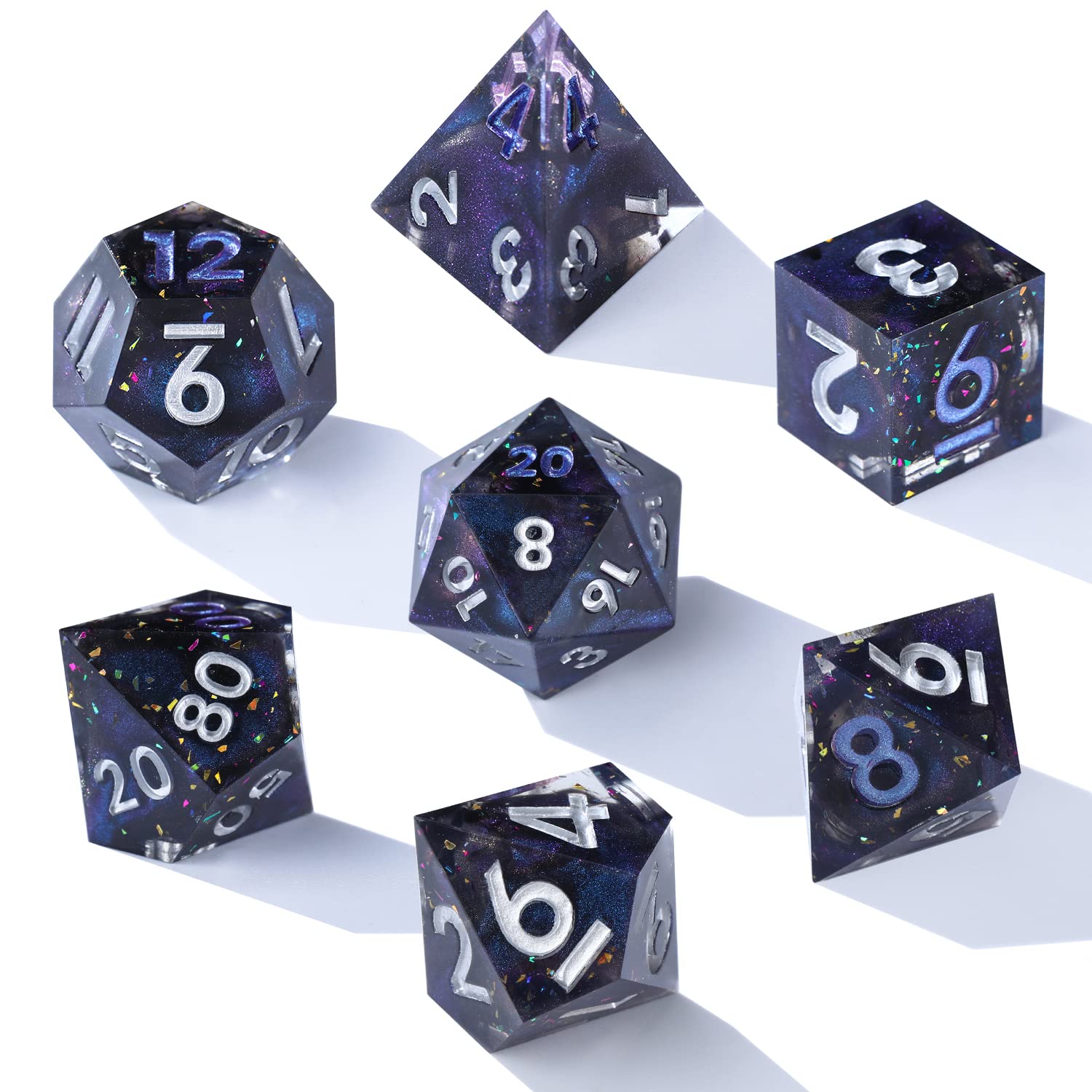 TRPDICES DND Dice Set, Dungeons and Dragons Dice Set, Handcrafted 7 Die Resin Polyhedral D&D Dice Set with 2 Color Fonts and Sharp Edge for Role Playing Games (Magic World Color)