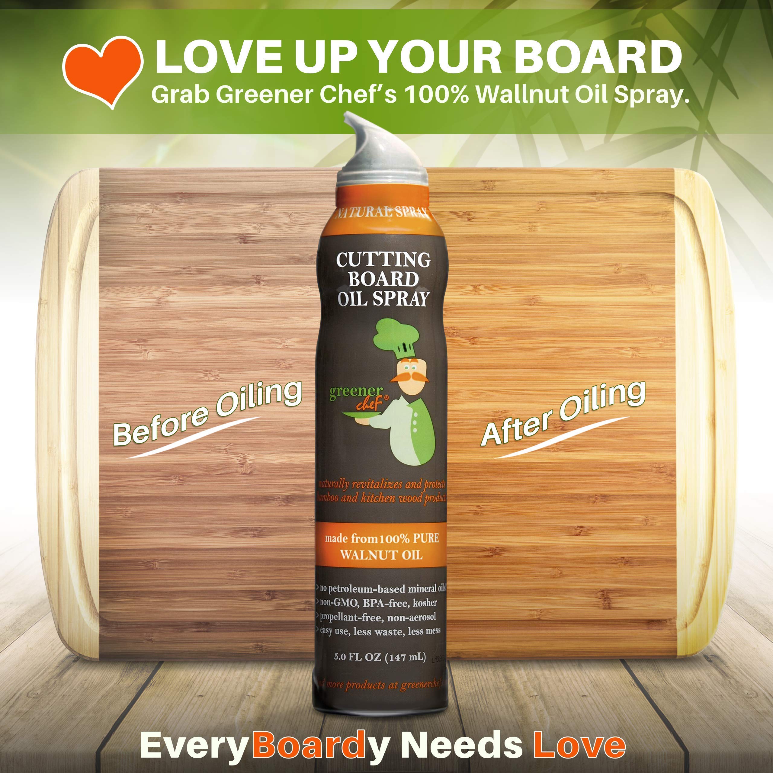 XXL Bamboo Cutting Board and Food Grade Oil Spray by Greener Chef