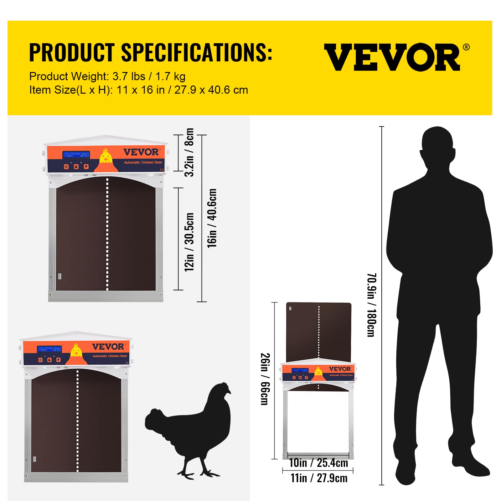 VEVOR Automatic Chicken Coop Door Chicken Door with Timer and Light Sensor Battery Powered Auto Door Opener of Full Aluminum Predator-Proof for Chicken Duck with Protection Mode Red