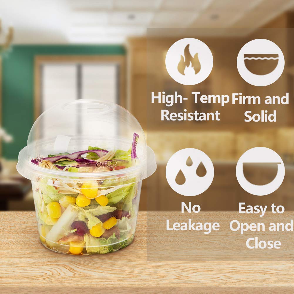 OTOR 8oz Hot/Cold Disposable Plastic Cups with Dome Lids - 50 Sets - Ice Cream Cups, Snack bowl, Take Away Food Container for Dessert Fast food Soup