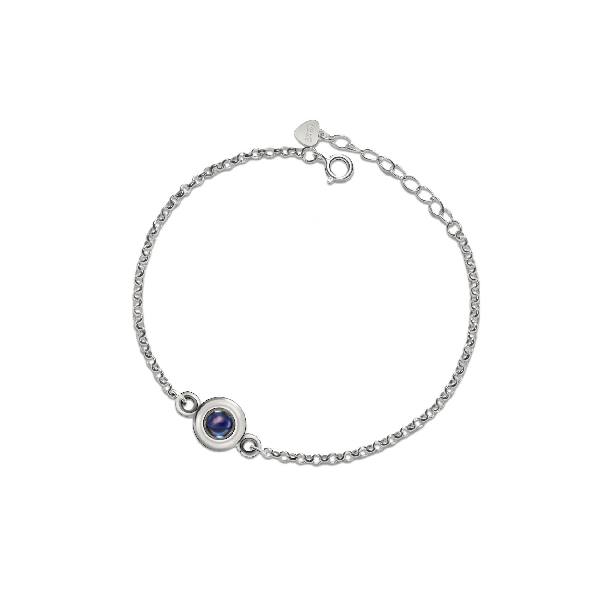 PERIMADE Custom Photo Bracelet Personalized Picture Inside Projection Bracelet Customized Photo Circle Charm - Memorial Gift for Women Men Couples Friends Pets, Silver