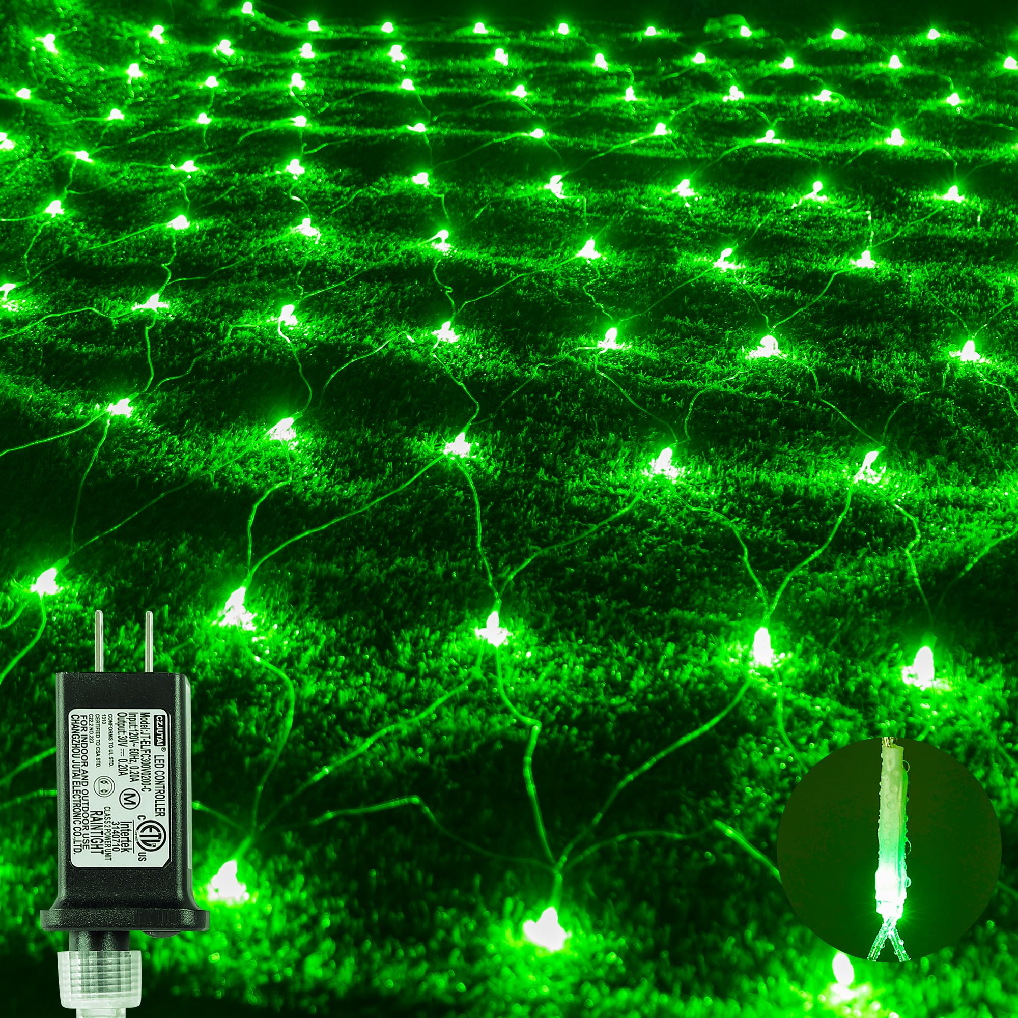 oopswow 9.8ft x 6.6ft 192 LED Christmas Net Lights,8 Modes 30V Low Voltage Mesh Fairy String Lights for Christmas Trees, Bushes, Wedding, Garden, Outdoor Decorations (Green)