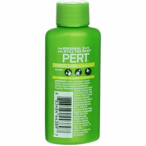 Pert Plus 2-in-1 Shampoo & Conditioner, Classic Clean 1.70 oz (Pack of 6)