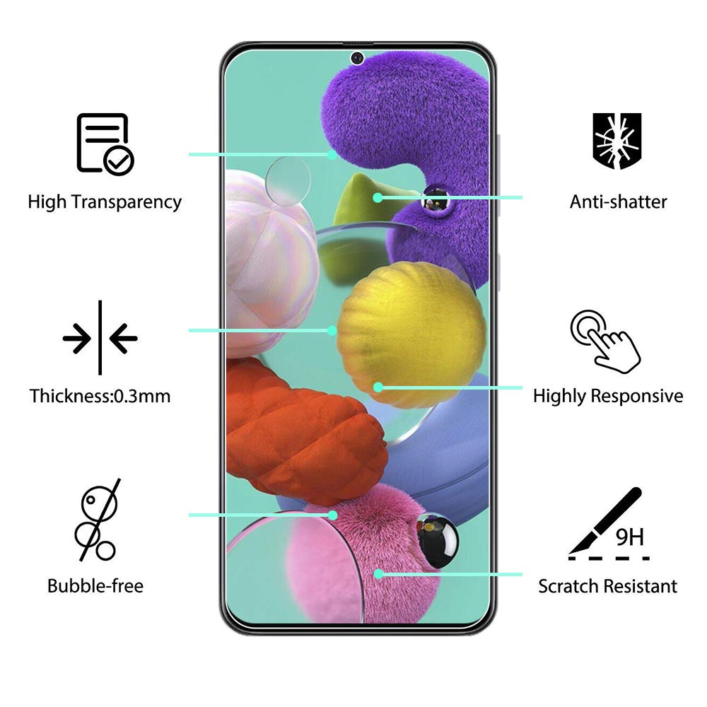 PULEN [5-Pack] Tempered Glass for Samsung Galaxy A51 Screen Protector 3 Packs+2 Packs Camera Lens Protector,9H Hardness HD Clear Scratch Resistant Bubble Free Anti-Fingerprints
