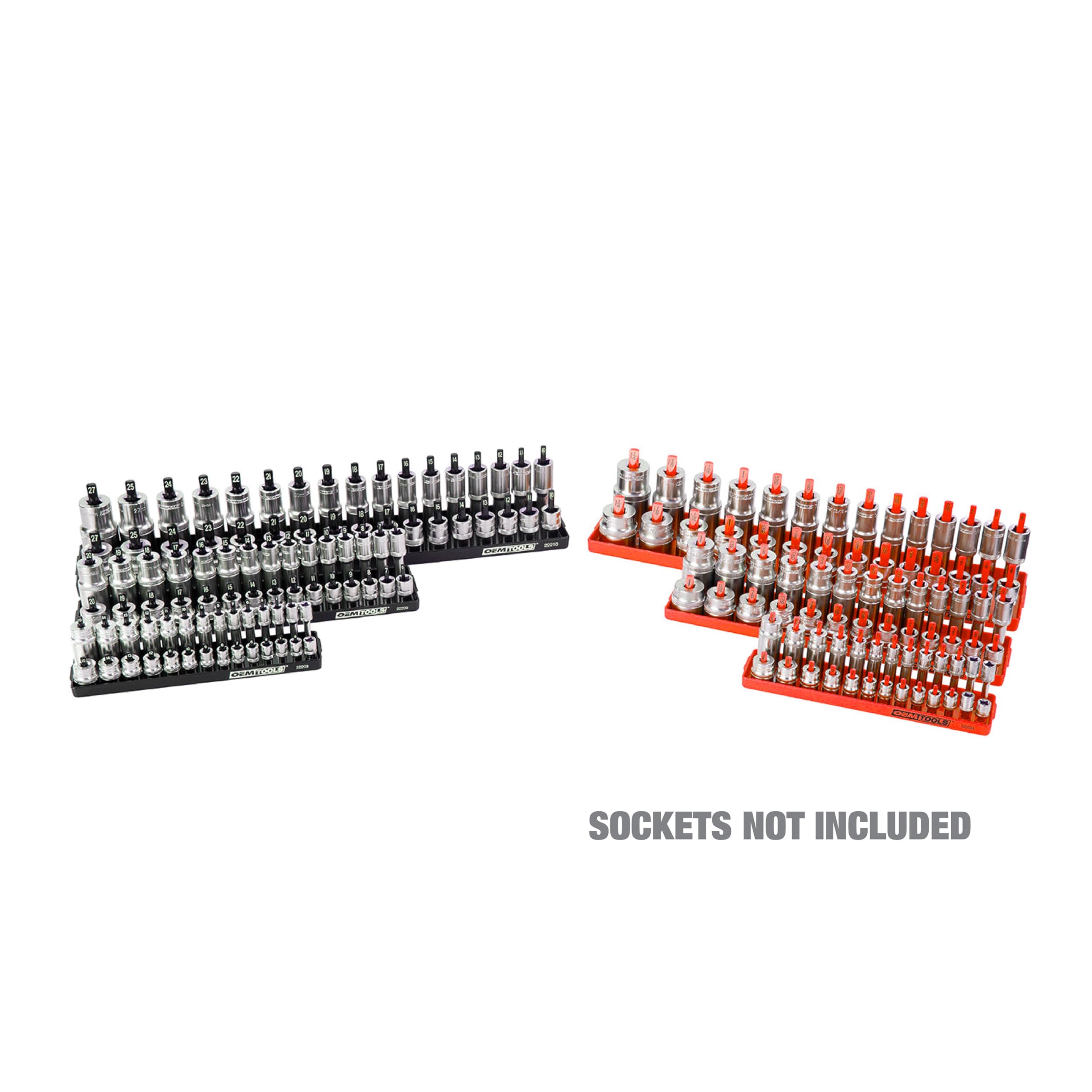 OEMTOOLS 22418 6 Piece SAE and Metric Socket Tray Set, SAE and Metric Socket Storage for Sizes 1/4", 3/8”, and 1/2" Drive, Socket Holders and Socket Organizer Tray for Toolbox, Orange and Black