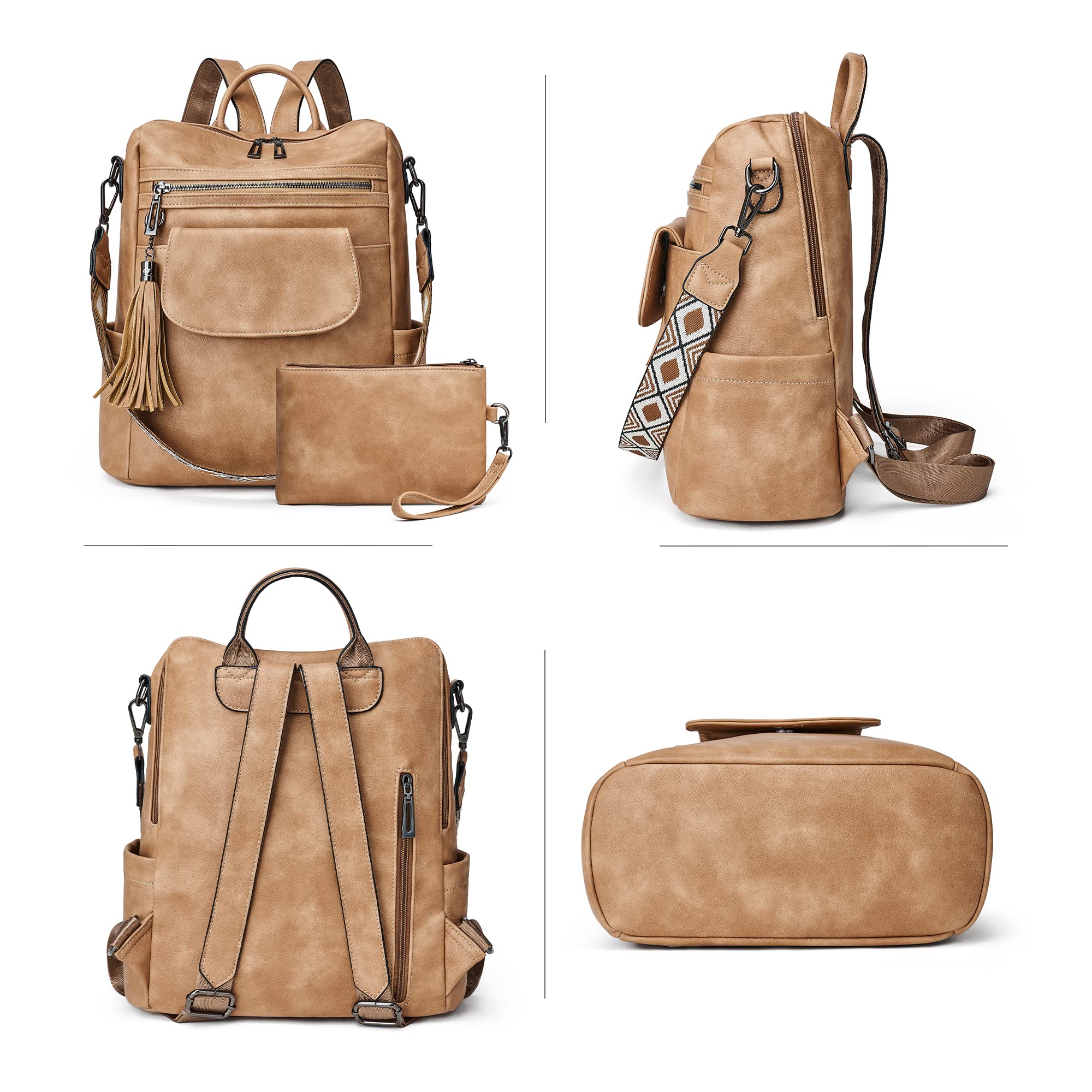 OPAGE Leather Backpack Purse for Women Fashion Designer Ladies Shoulder Bags Travel Backpack With Wristlet