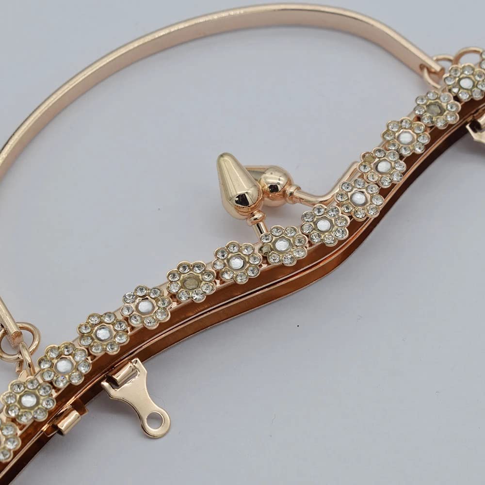 ZLXDP Metal Lock Frame with Rhinestones Purse Handle Clutch Leather Bag Handle Handbag Accessories