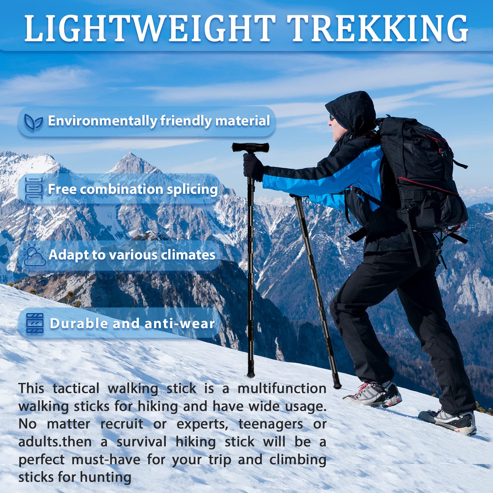 Trekking Pole Trekking Poles for Hiking Carbon Hiking Stick Tactical Outdoor Caming Hiking Walking Stick Tool Version