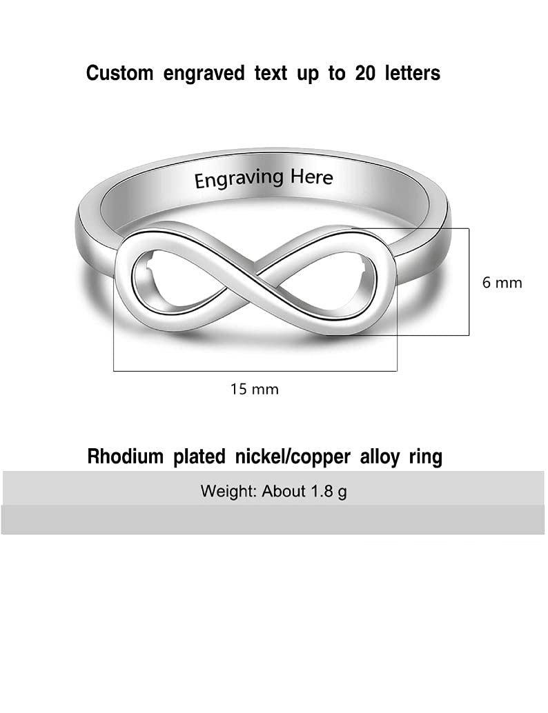 Roy Rose Jewelry Custom Engravable Infinity Ring in Silver Color for Best Friends, Birthday Gift, Mother's Day Gift, Promise Ring (5.5)