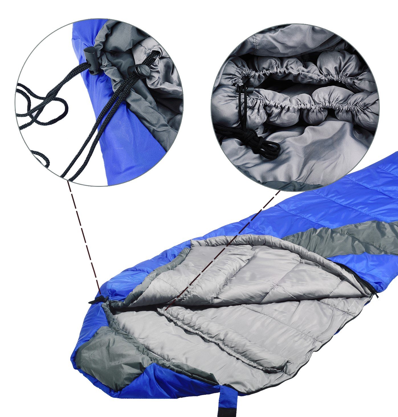 OuterEQ Compact Lightweight Mummy Sleeping Bag, Compression Sack Waterproof for Camping & Hiking & Backpacking (Blue/Grey Right)