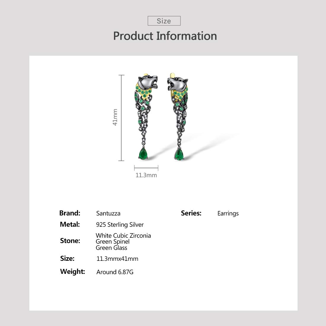 Santuzza 925 Sterling Silver Parrot Drop Earrings Green Glass White Cubic Zirconia Bird Dangle Earring