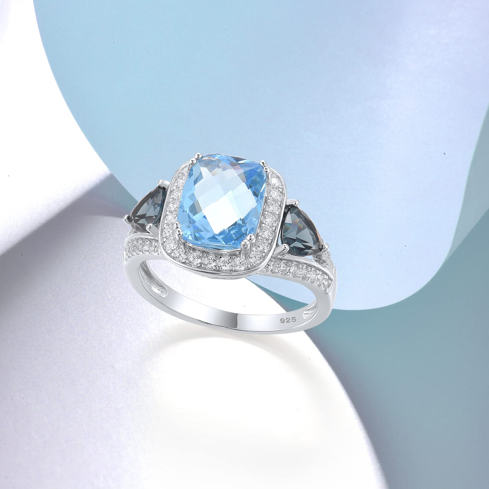Santuzza 925 Sterling Silver Ring 2.75CT Blue Glass Blue Spinel White Cubic Zirconia Rings(9)