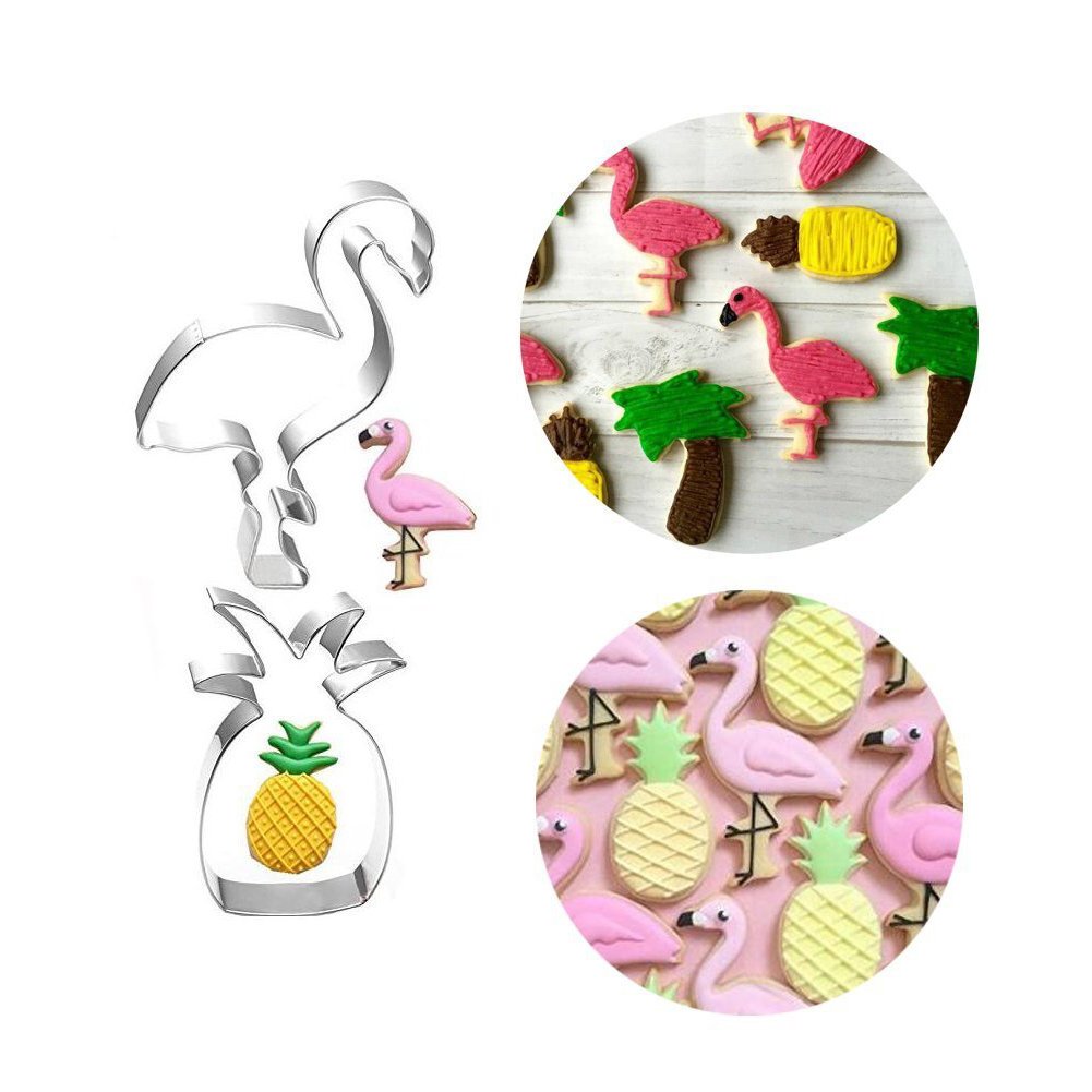 XYBAGS Tropical Cookie Cutter Set - 3 Piece - Pineapple, Flamingo, Palm Tree, Cookie Cutters Molds for Summer or Beach Theme Parties Supplies