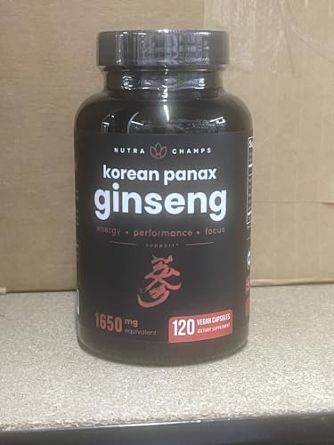 NutraChamps Korean Red Panax Ginseng Capsules | Extra Strength Ginsenosides for Energy, Focus, Performance, Vitality & Immune Support | Korean Red Ginseng Root Extract Powder Supplement | Vegan Pills